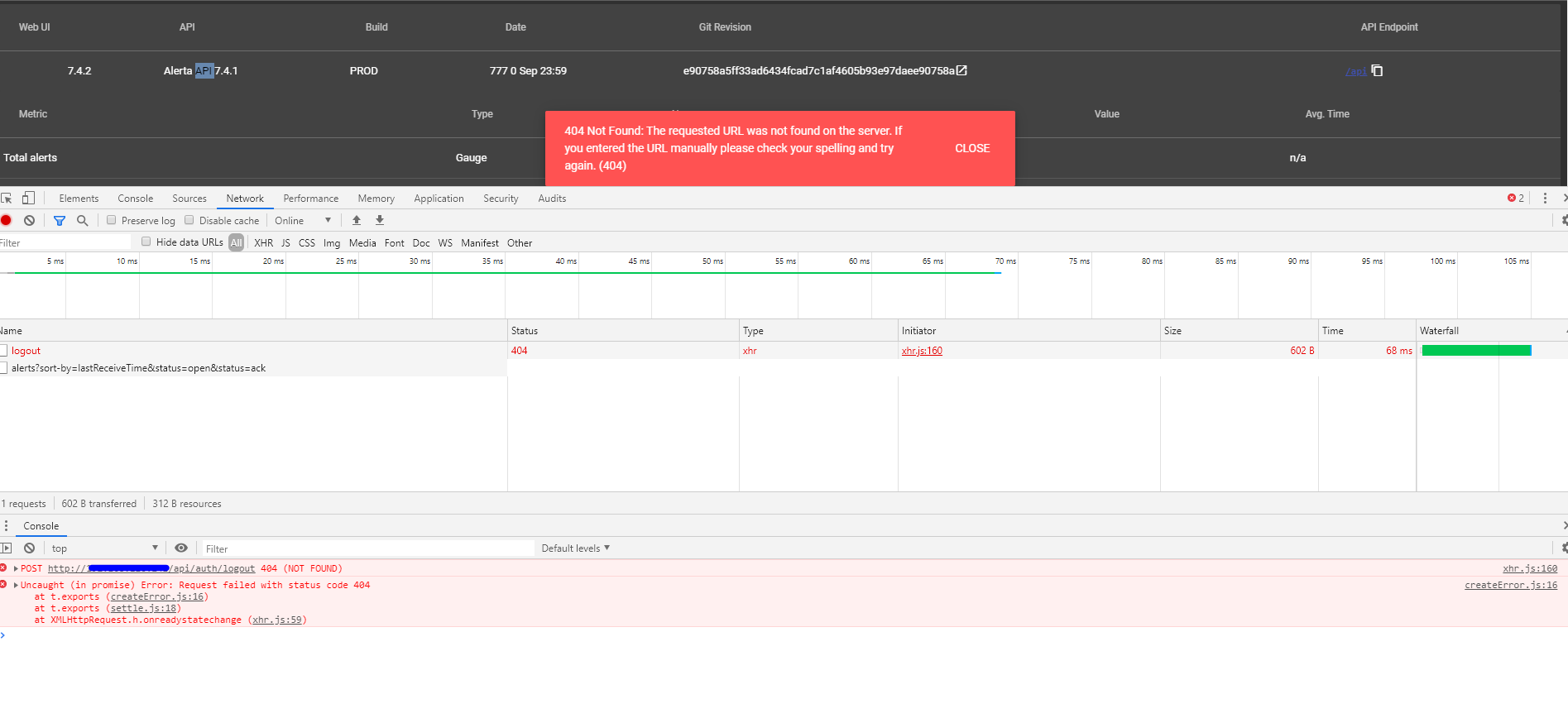 Logout reference doesn't work - error 404 · Issue #267 · alerta/alerta-webui · GitHub