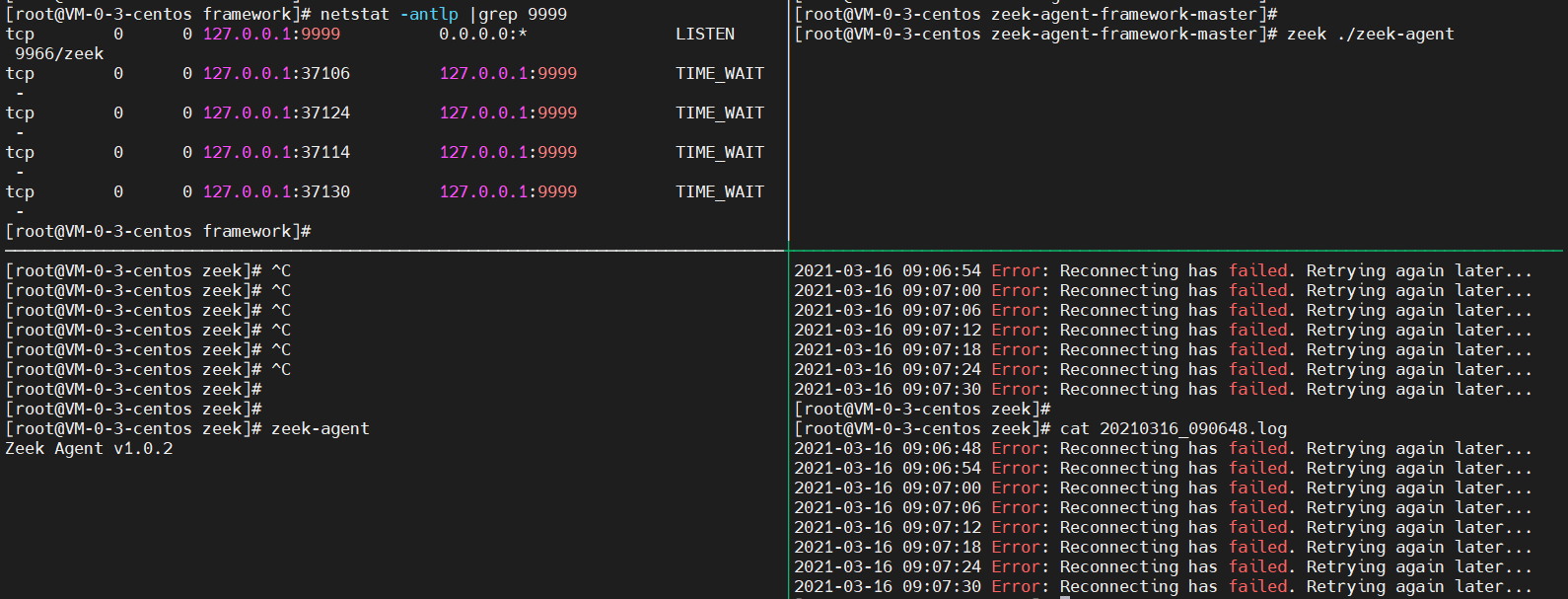 Error: Reconnecting has failed. Retrying again later... · Issue #11 · zeek/zeek-agent-framework ...