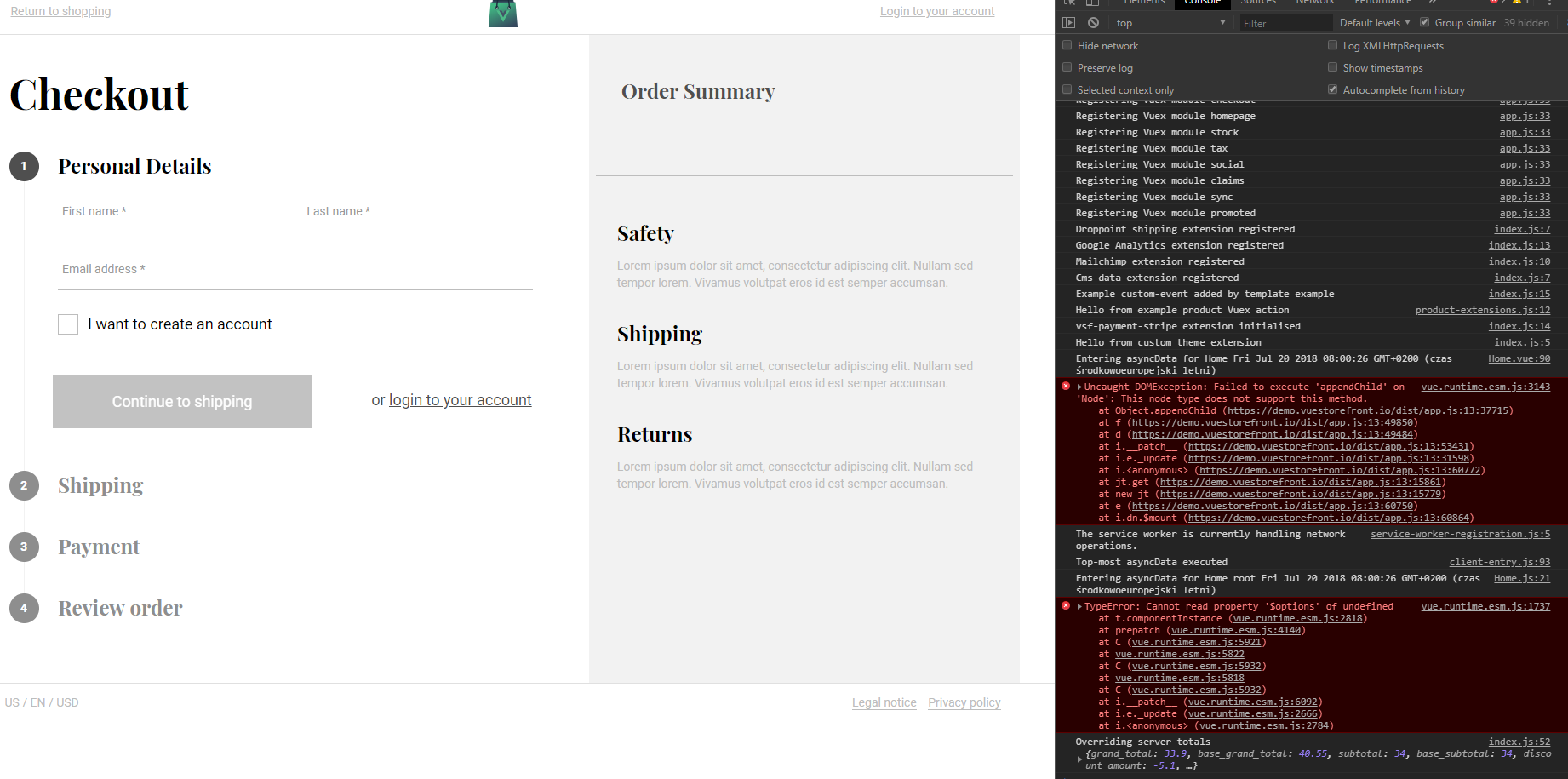 Errors in the console after refreshing the checkout page. · Issue #1444 · vuestorefront/vue ...