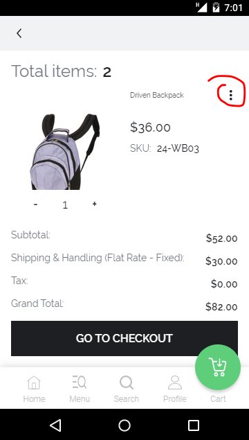 [Mobile] An unnecessary more-actions icon is displayed in the cart ...