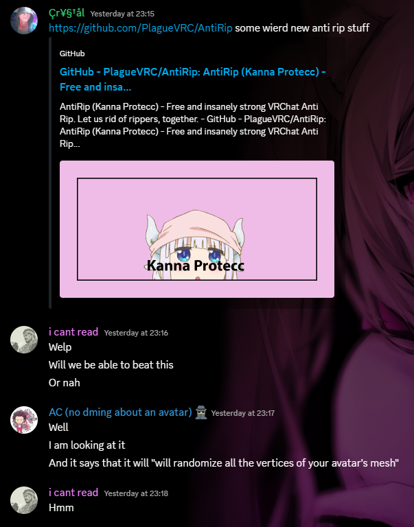 GitHub - PlagueVRC/AntiRip: AntiRip (Kanna Protecc) - Free and insanely strong VRChat Anti Rip ...
