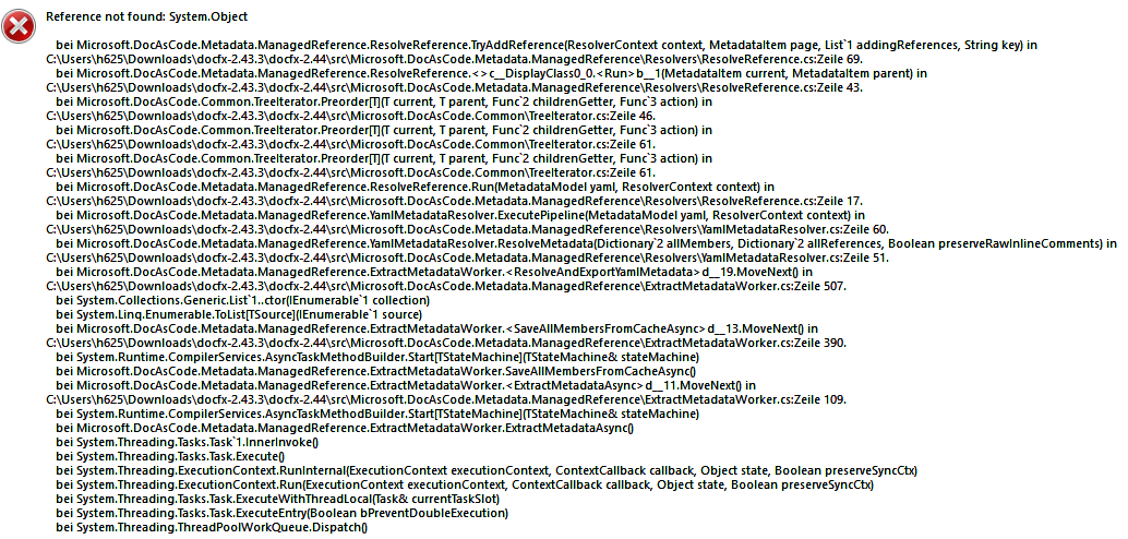 Docfx Error extracting Metadata from assembly: Unable to generate spec reference for !: · Issue ...