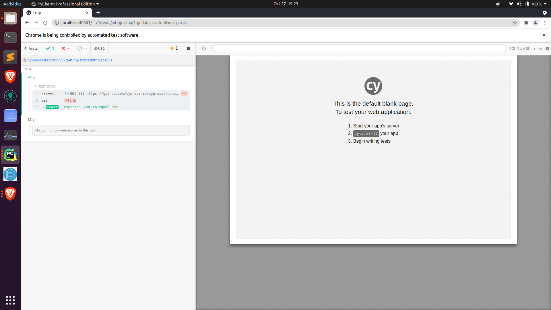 After cy.request() to retrieve a large file, the next test hangs ...