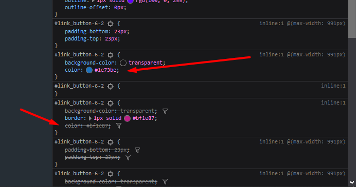 Outline style button color is back to default after using media query on other button settings ...