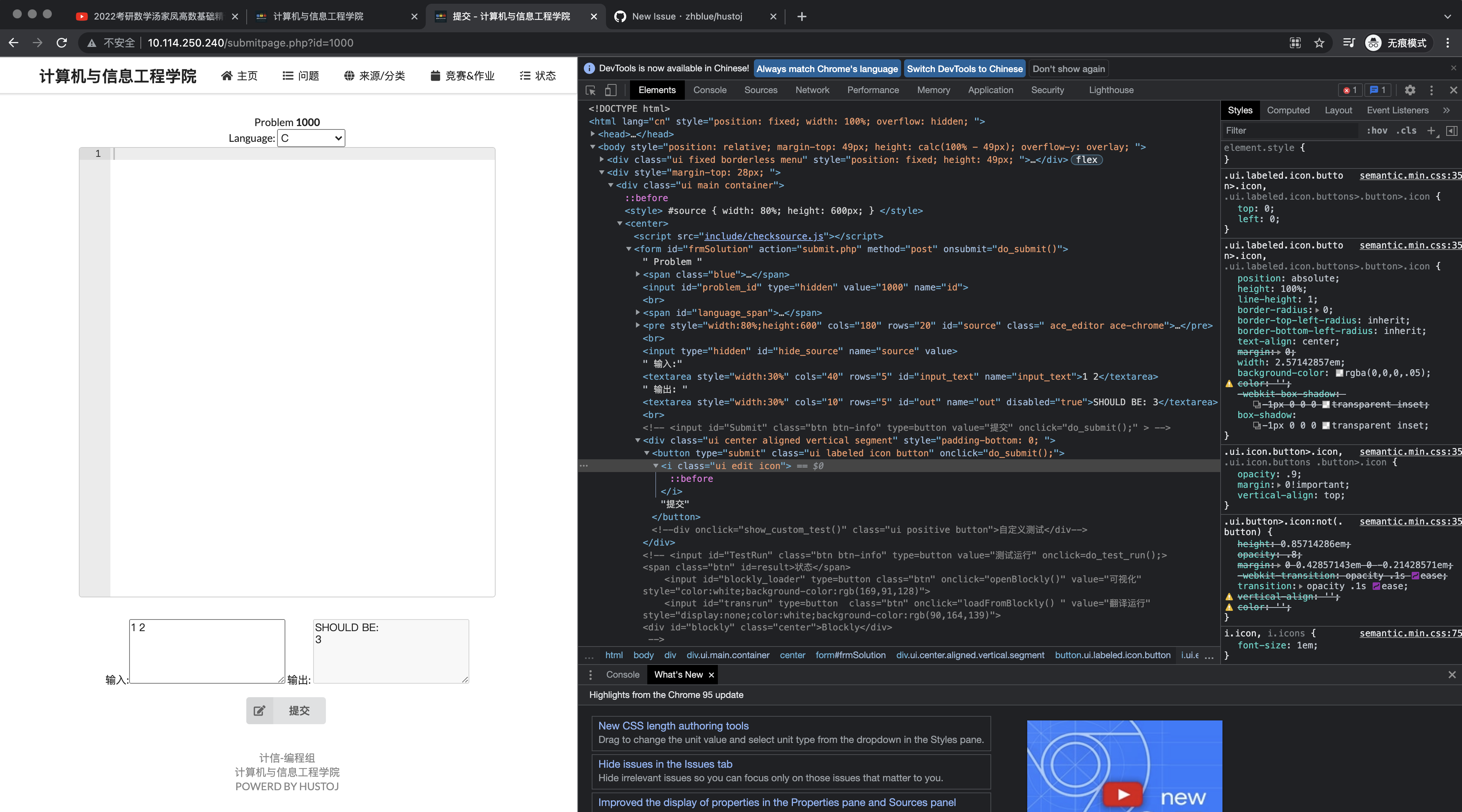 syzoj主题的submitpage.php界面 缺失/无法展示 “测试按钮”与“图形化编程” 界面 · Issue #789 · zhblue/hustoj · GitHub