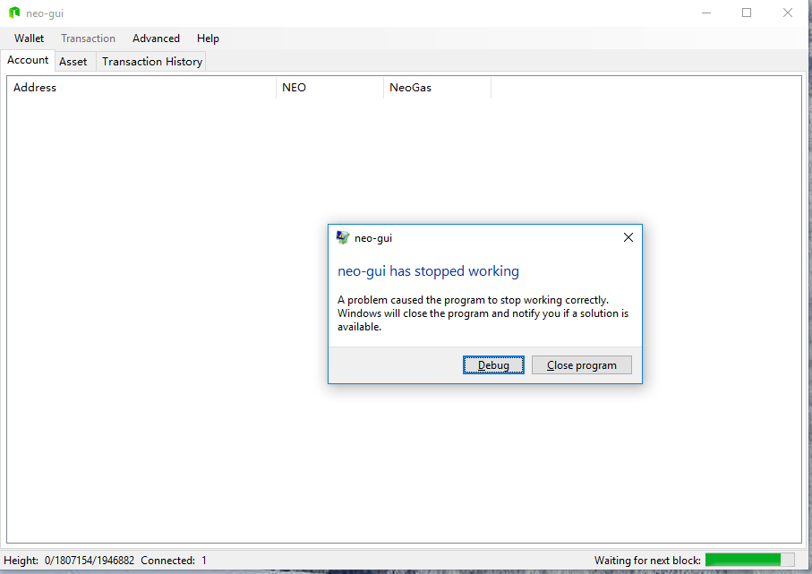 Neo-gui has stopped working, v2.6 · Issue #193 · neo-project/neo-gui-2 ...