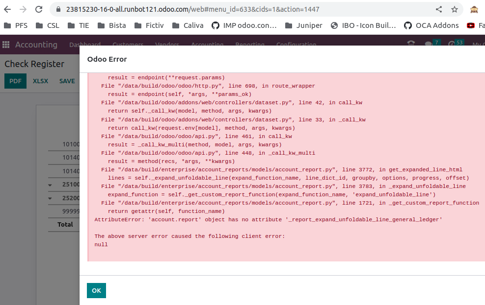 [CRITICAL | Traceback | Accounting Reports] :- While expanding "Check ...