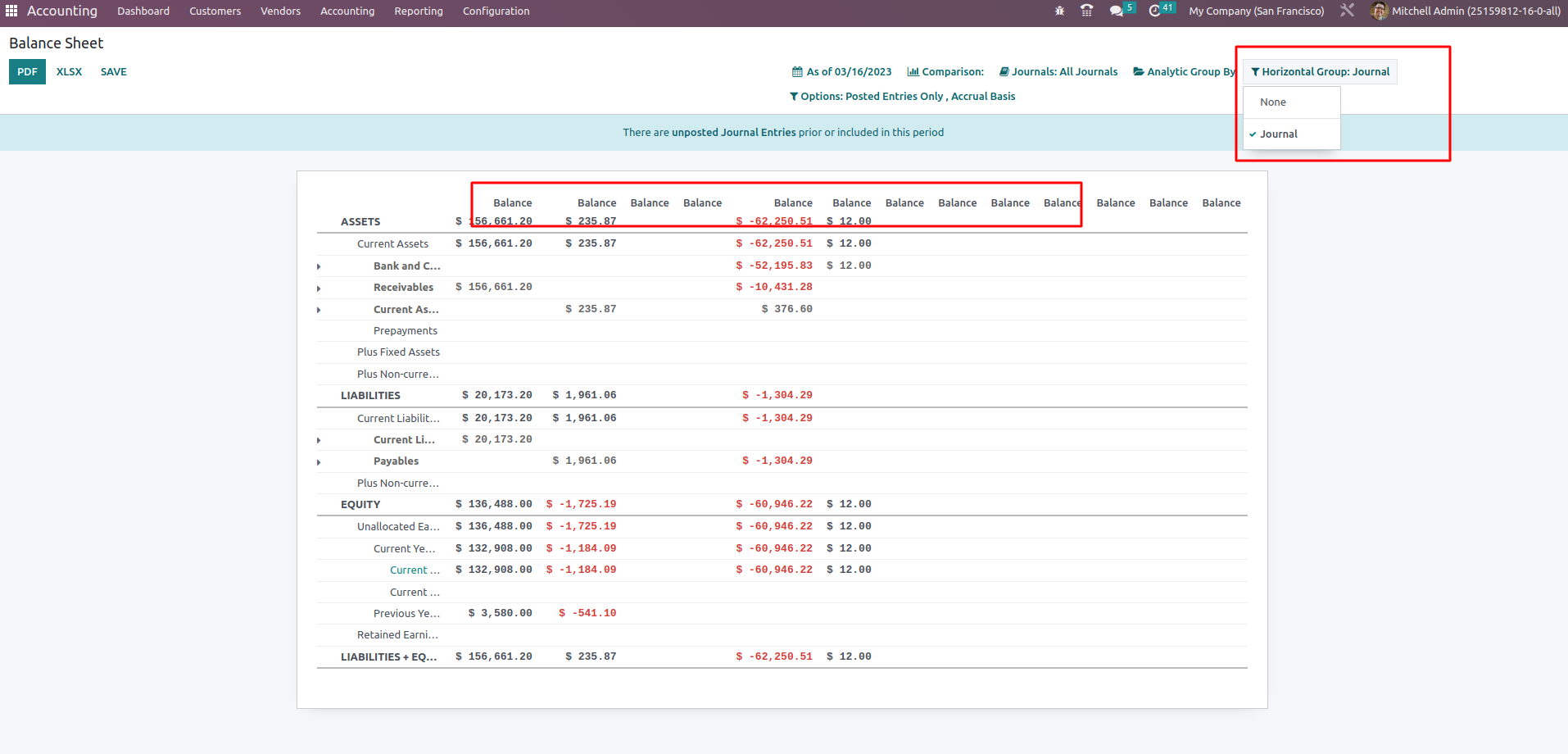 [16.0][CRITICAL] [Accounting Report Header's Messed up, Ignoring Horizontal group concept ...