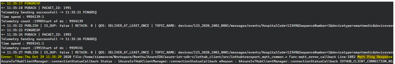 Azure Iot Sdk When The Iot Hub Connection Error Occur Due To The
