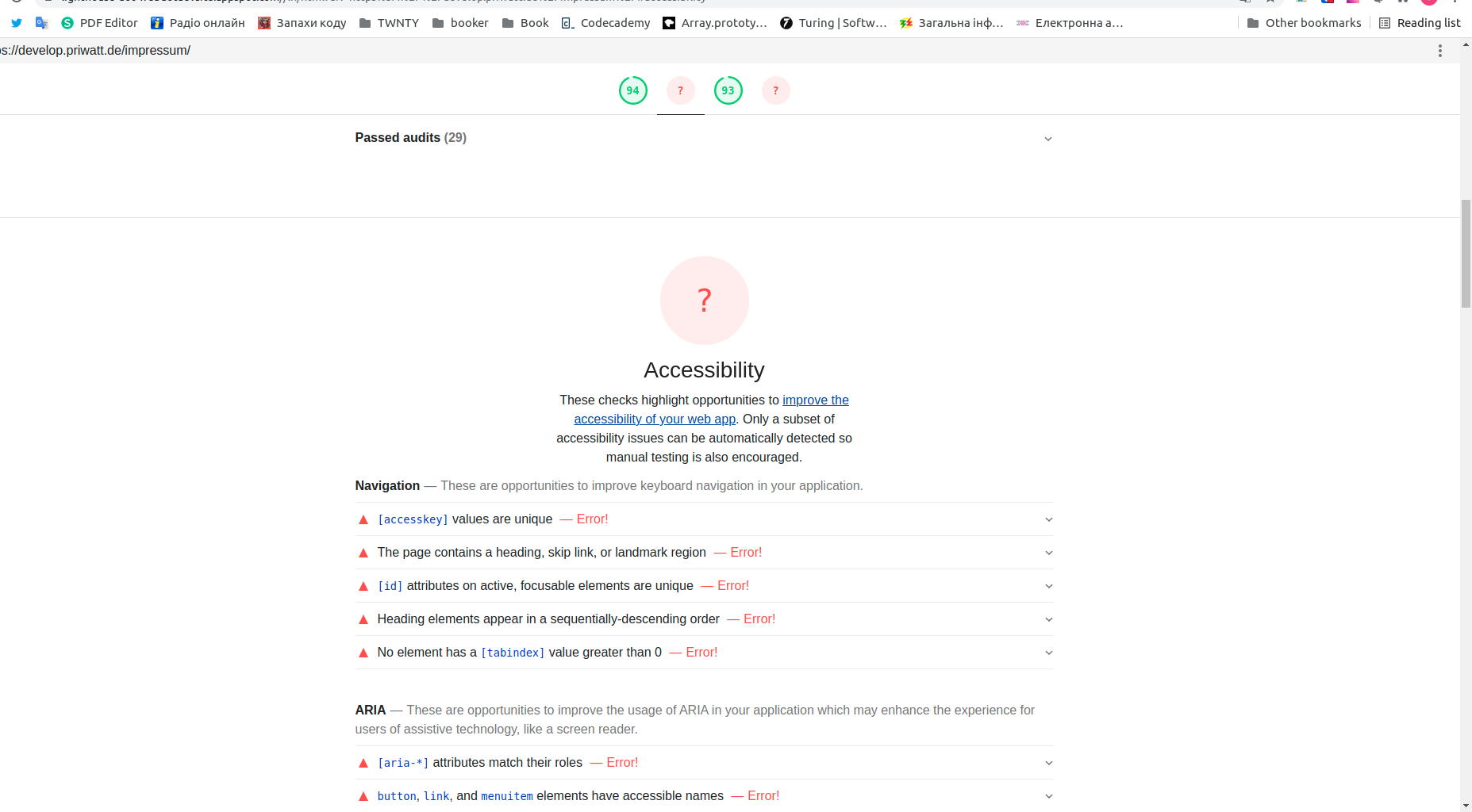 Required Accessibility gatherer encountered an error: Cannot read property 'level' of undefined ...