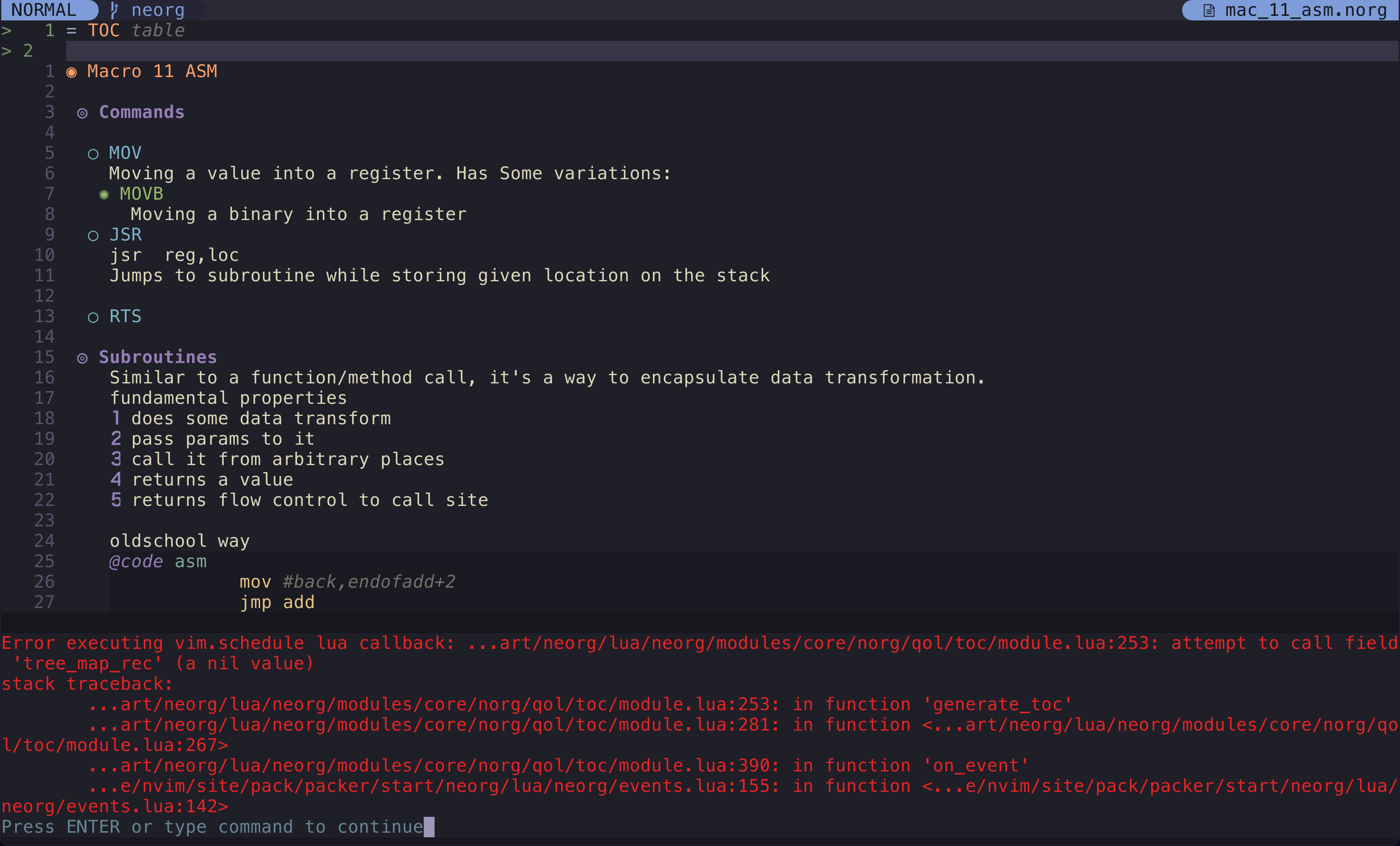 Attempt to call nil field `tree_map_rec` when trying to use TOC features · Issue #442 · nvim ...