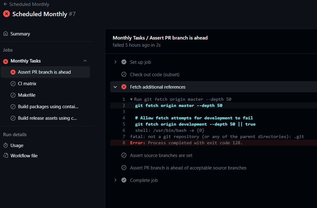 Monthly scheduled workflow failing due to missing "is PR event" check for new job step · Issue ...