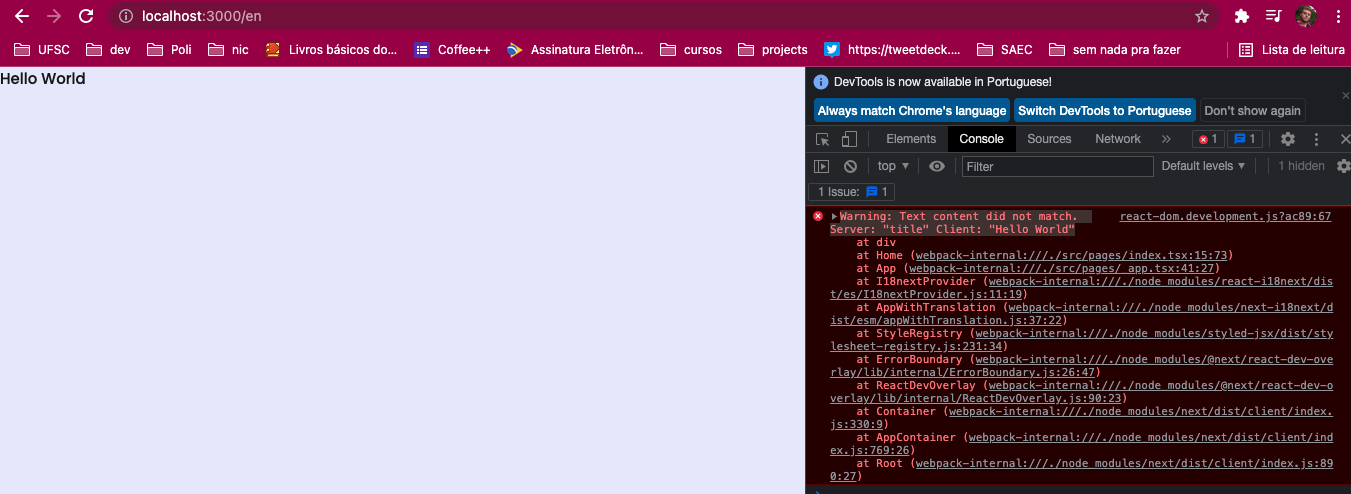 Warning: Text content did not match. Server: "title" Client: "Hello ...