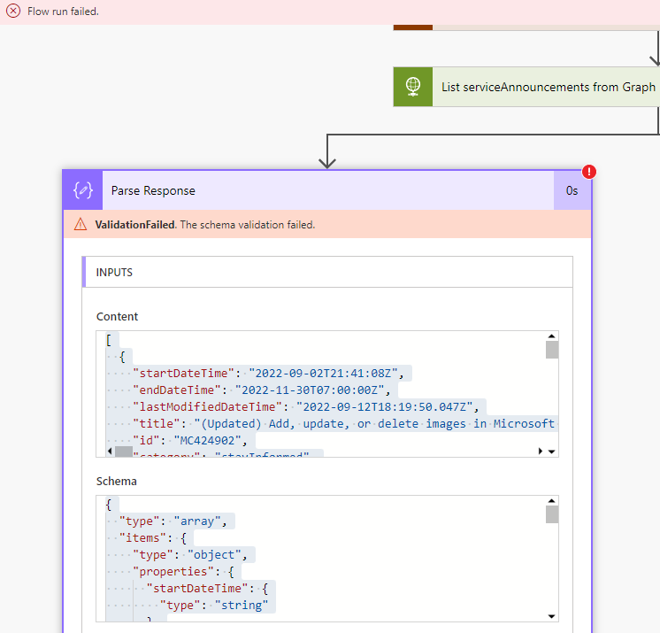 [CoE Starter Kit - BUG] CommandCenterApp>GetM365ServiceMessages.Run failed "error": 502 - The ...