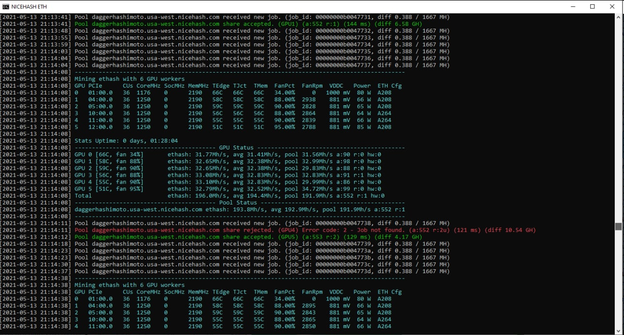 My gpu's are stable on ethermine. However on Nicehash I recieve this ...