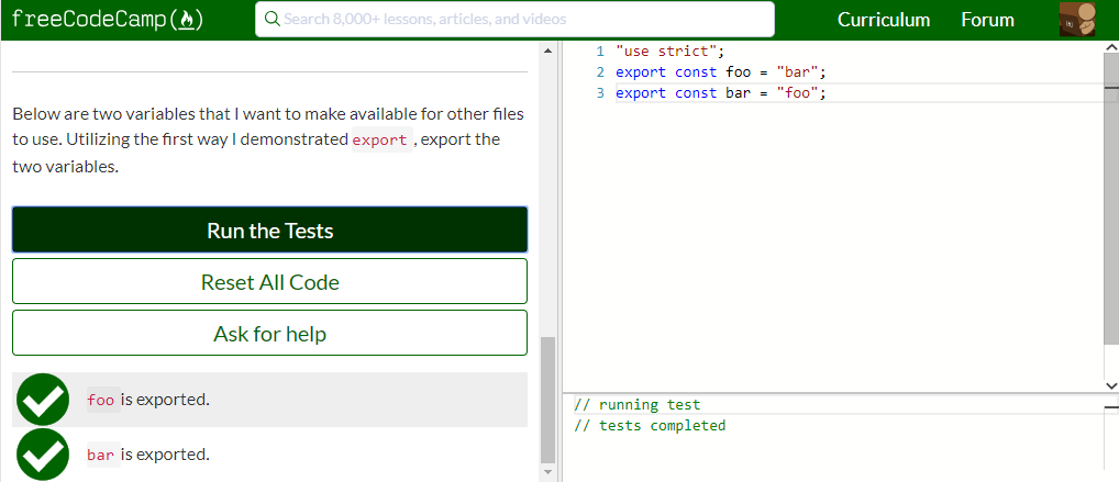 Use export to Reuse a Code Block - spaces issue · Issue #17683 · freeCodeCamp/freeCodeCamp · GitHub