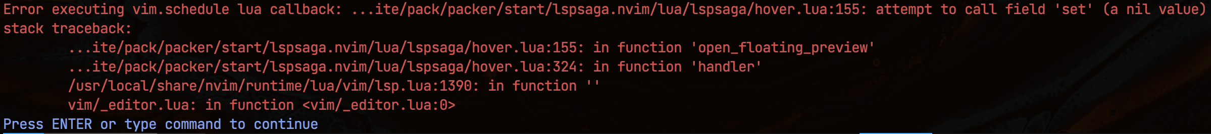 showing error message when trying executing Lspsaga hover_doc · Issue #1086 · nvimdev/lspsaga ...