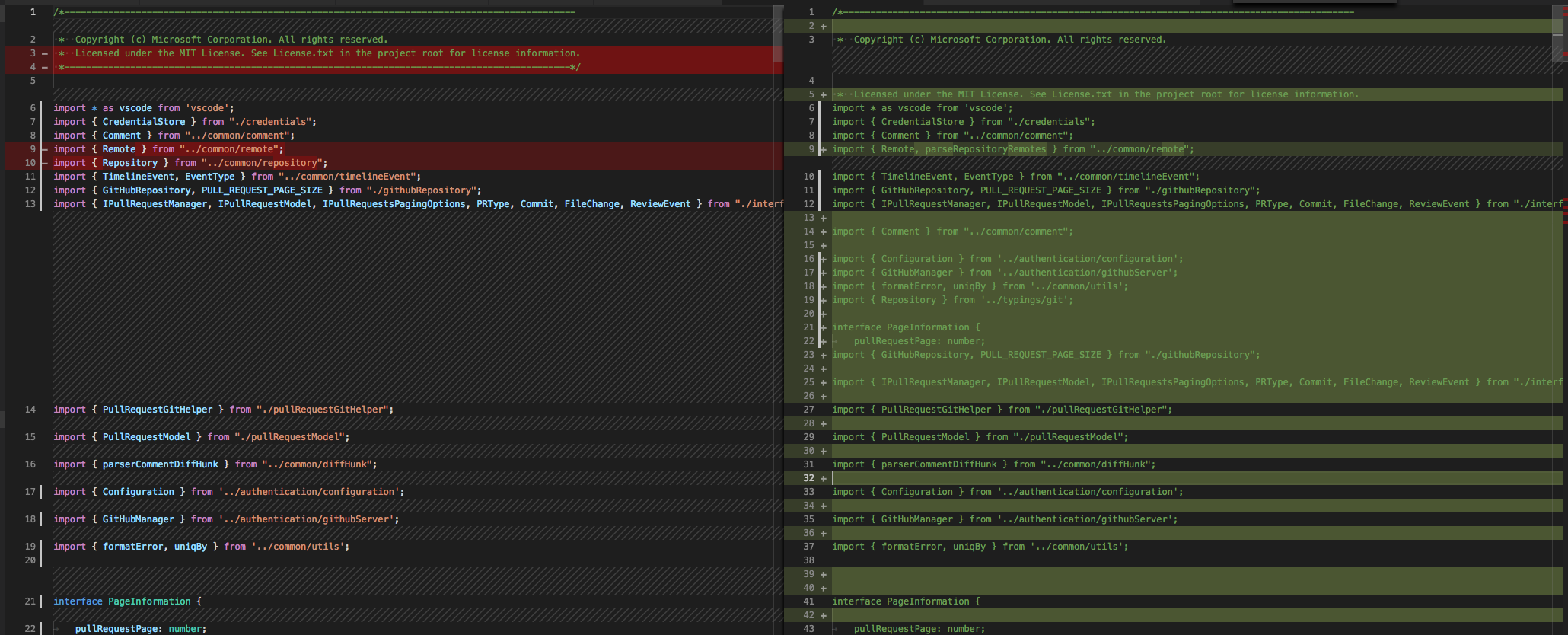 Wonky diff · Issue #260 · microsoft/vscode-pull-request-github · GitHub