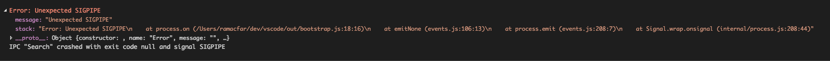 IPC "Search" crashed with exit code null and signal SIGKILL · Issue ...