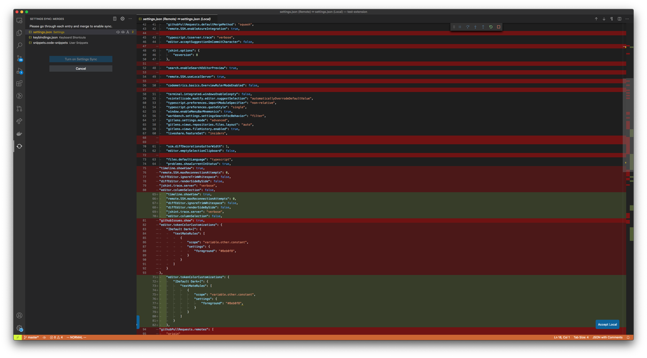 Settings sync merge conflict UI renders button offscreen when diff is in inline view · Issue ...