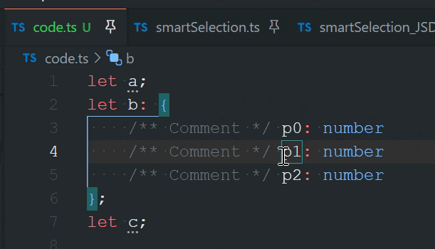Smart selection acts weird when first function parameter has inline JSDoc · Issue #49807 ...
