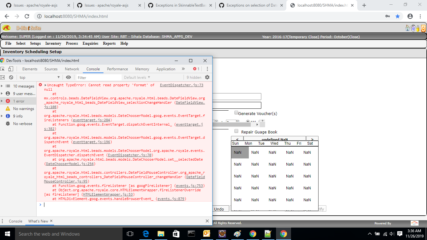 Exceptions On Selection Of Date · Issue 590 · Apache Royale Asjs · Github
