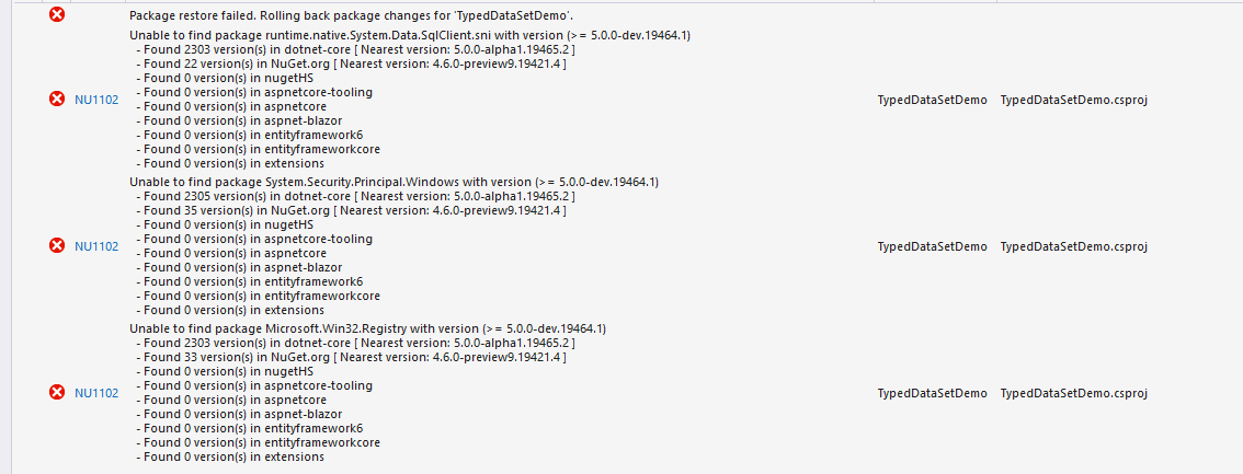 Nullreference Exception In Sqlparametercollectionadd When Using A Typed Dataset And Ef 63 In