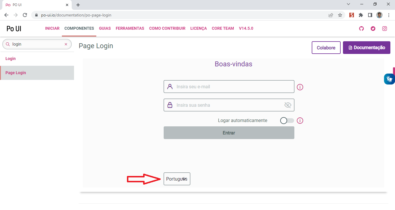 po-page-login: Combo de seleção de idioma com sobreposição no texto ...
