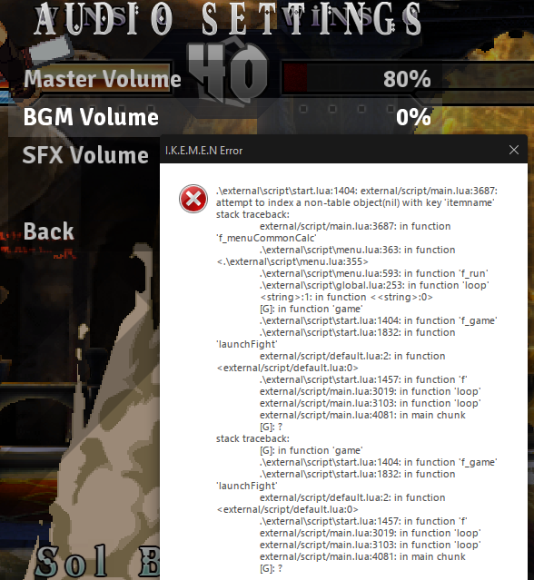 Selecting any option in Audio Settings on the Pause Menu crashes IKEMEN · Issue #392 · ikemen ...