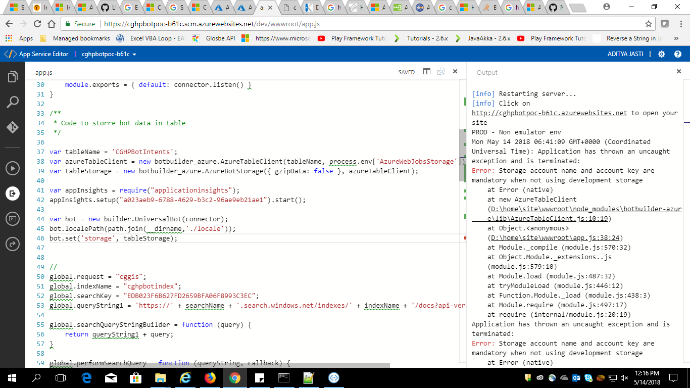 Need Help on resolving the error - Storage account name and account key are mandatory when not ...