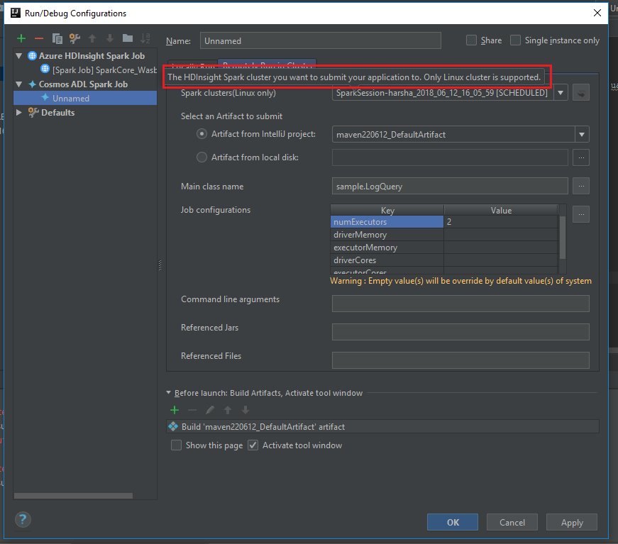 [IntelliJ] [Spark on ADL] Tooltip should not include hdinsight in configuration dialog · Issue ...