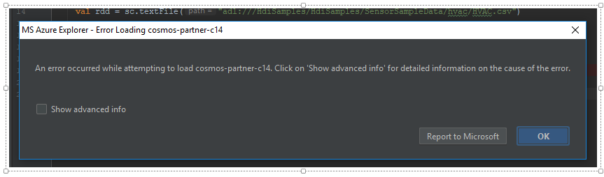 [IntelliJ][ReportedByUser] MS Azure Explorer - Error Loading cosmos-partner-c14 · Issue #1774 ...