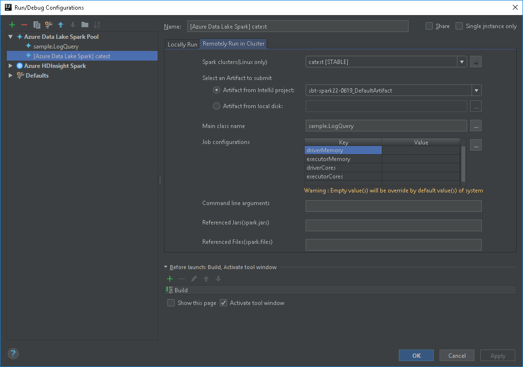 [IntelliJ][Spark on ADL] Submit, warning no artifact selected · Issue #1903 · microsoft/azure ...