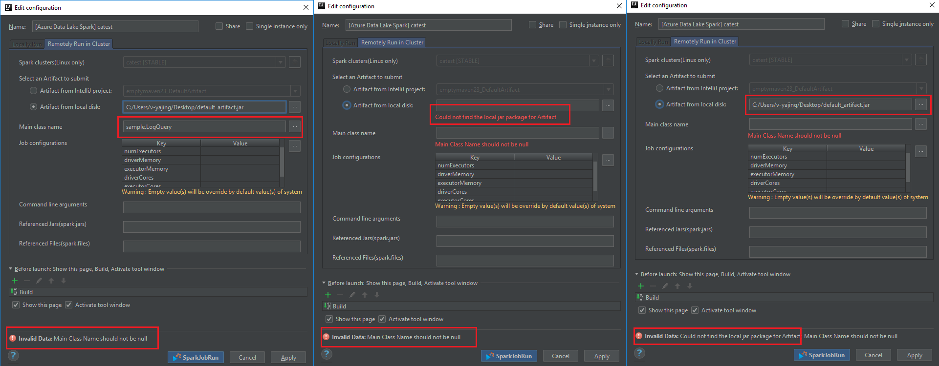 [IntelliJ][Spark on ADL] Submit dialog from cluster, warning message status does not correctly ...