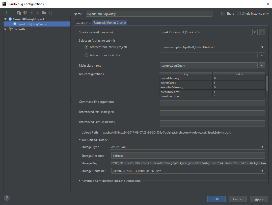 Intellij Submit Fail When Use Non Default Storage Account · Issue