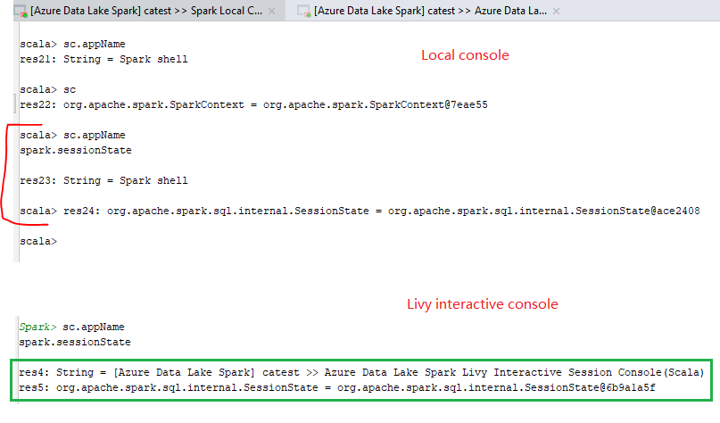 [IntelliJ][Resource pool] Submit multiple command, format in output is different for local/livy ...