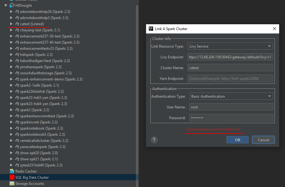 [intellij] Link Aris Under Hdinsight Then Link The Same Aris Cluster Under Big Data Will Be