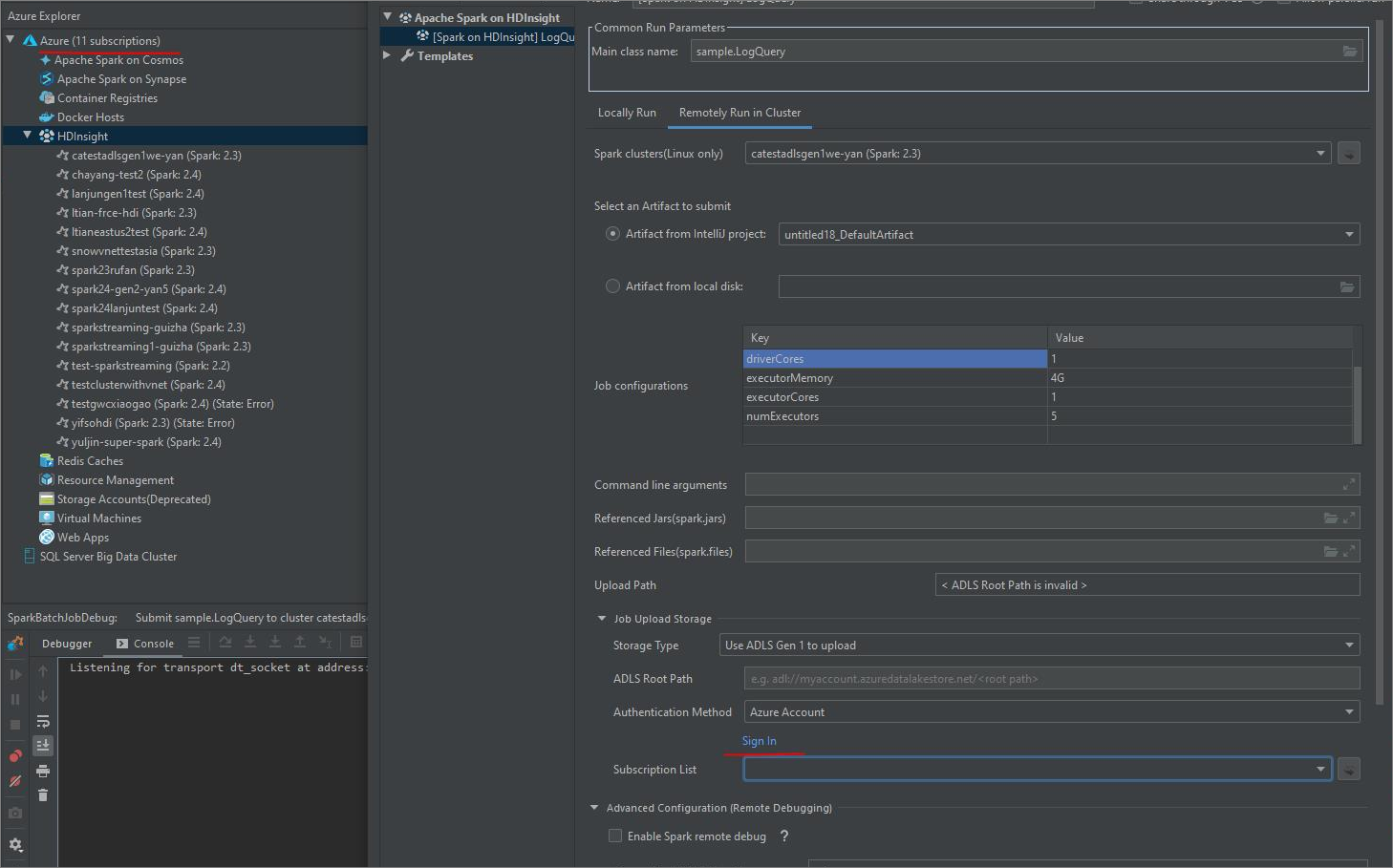 [IntelliJ] ADLS gen1 config ask for sign in when it is already sign-in in file level · Issue ...