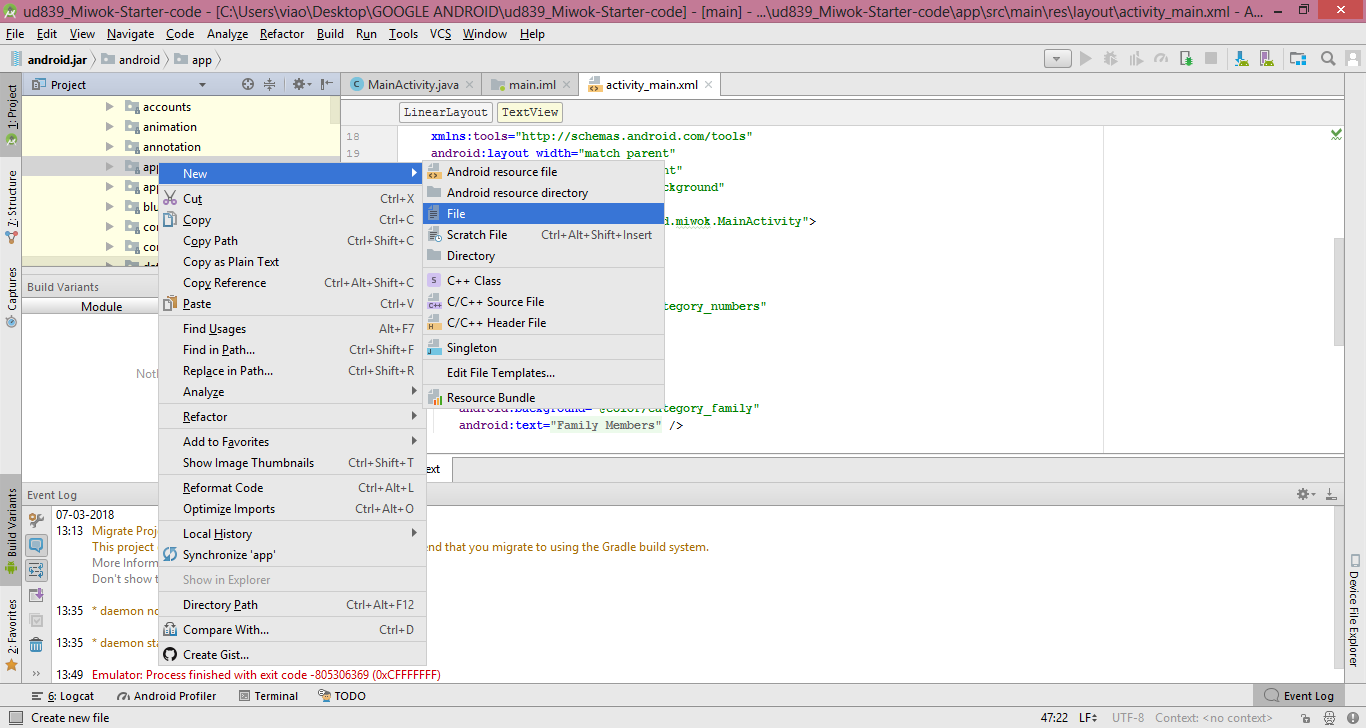 I have imported the project from gist but after extracting files and starting my android studio ...