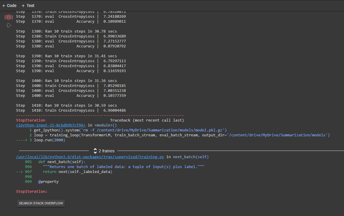 Generator stops during training · Issue #1339 · google/trax · GitHub