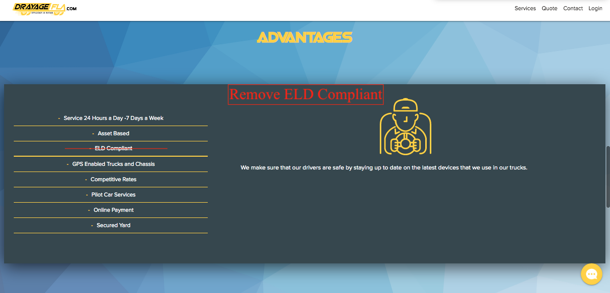 Remove ELD Compliant from website · Issue #247 · bogota-bootcamp/florida-drayage · GitHub