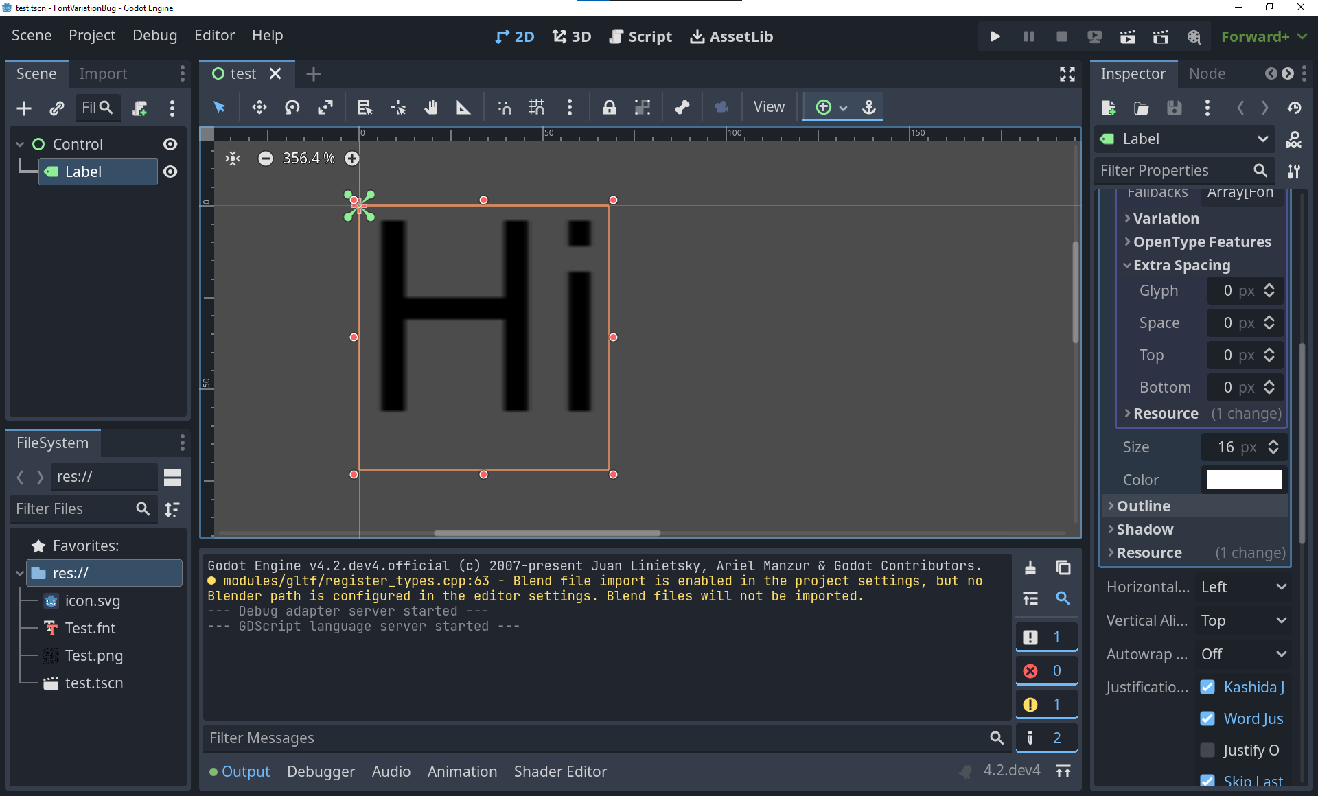 Setting Extra Spacing on a FontVariation with a bitmap font causes missing character symbols to ...