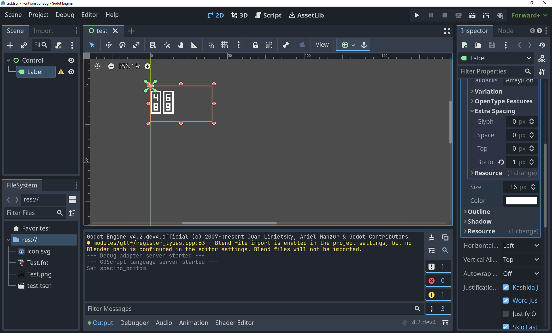 Setting Extra Spacing on a FontVariation with a bitmap font causes ...