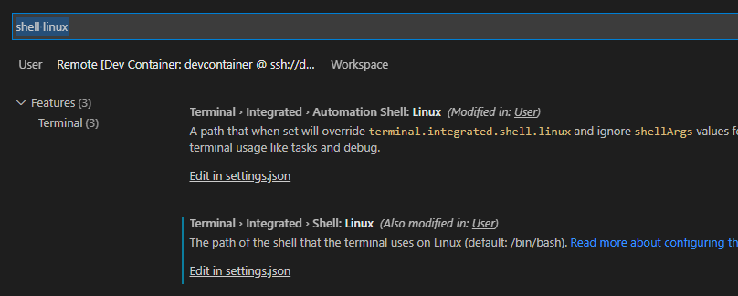 [devctr] user choice of terminal shell is ignored in 1.42 · Issue #2061 ...