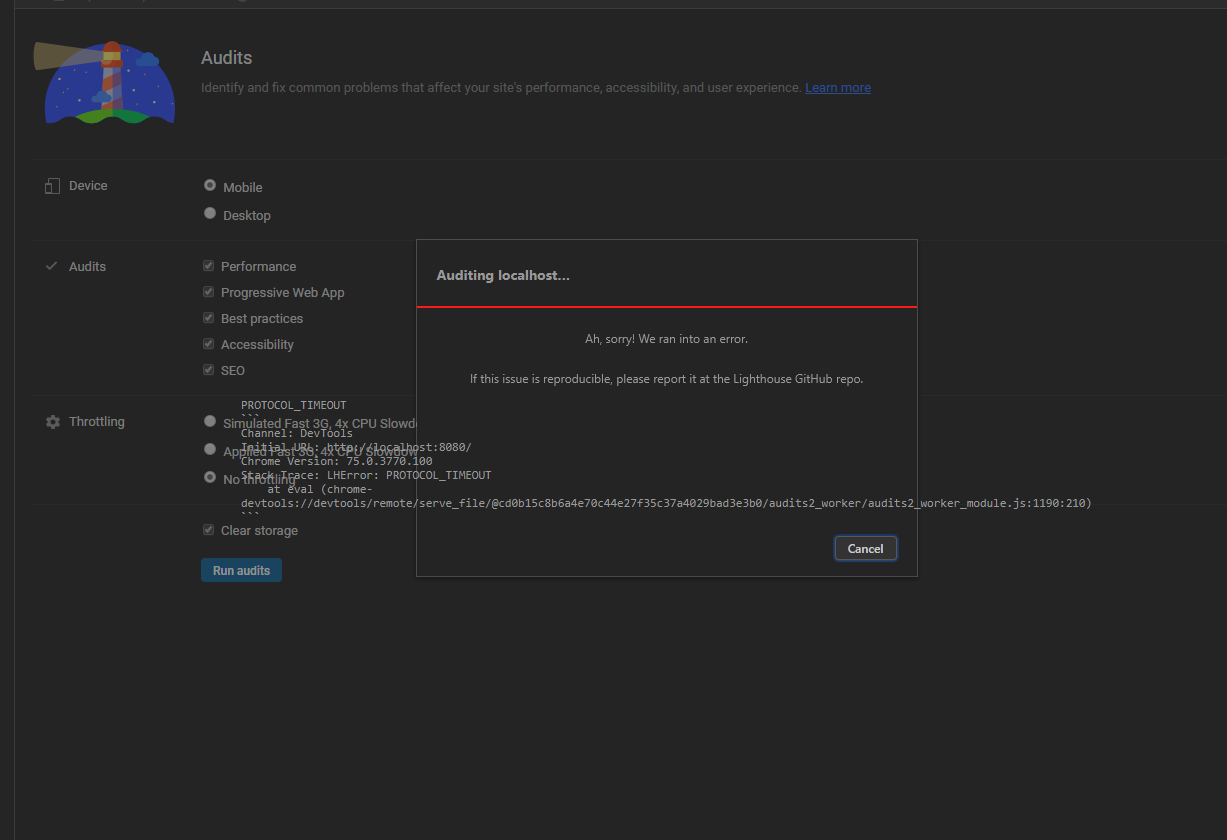 Error running in localhost Vue DevTools Error: PROTOCOL_TIMEOUT · Issue #9336 · GoogleChrome ...