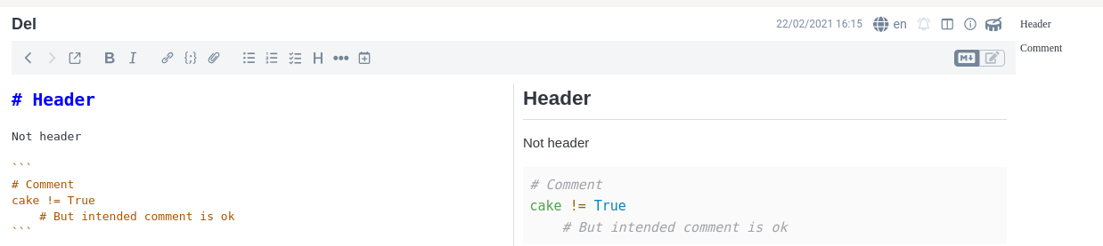 TOC plugin doesn't generate TOC correctly if single-line comment symbol in md code block ...