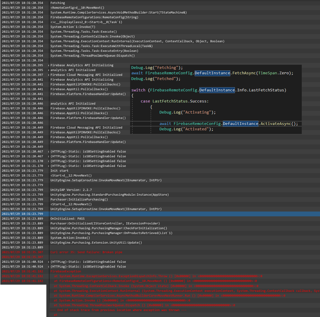 [Bug] FirebaseRemoteConfigurations crash · Issue #1082 · firebase/quickstart-unity · GitHub