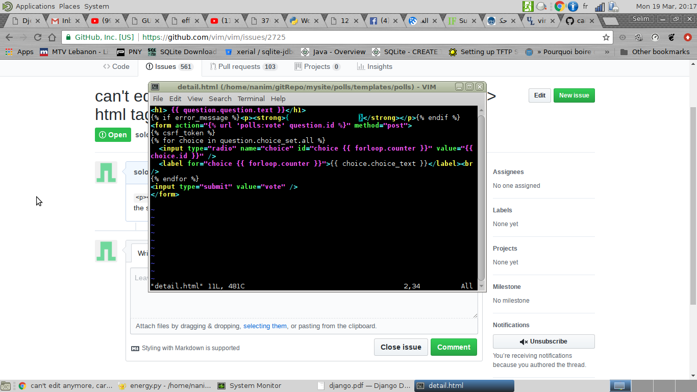 can't edit anymore, caret disappears after html tags. · Issue #2725 · vim/vim · GitHub