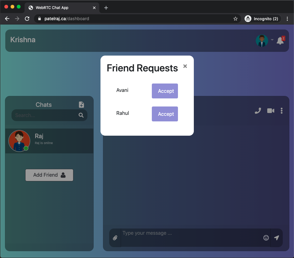 GitHub - PatelRaj1998/Chat-Application-Using-WebRTC-Technology
