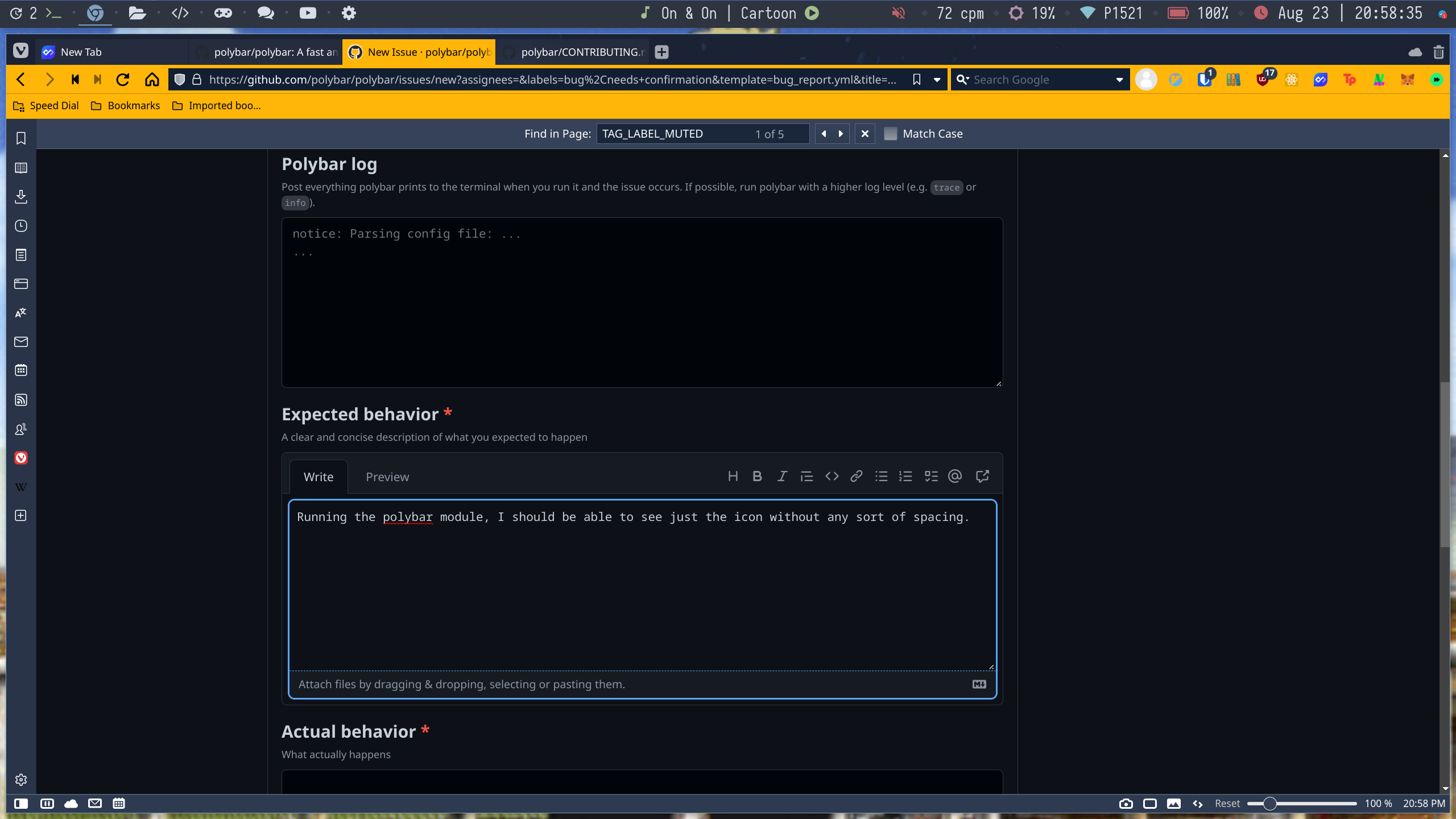 [Bug]: Polybar PulseAudio empty string in label-muted doesn't render · Issue #2800 · polybar ...